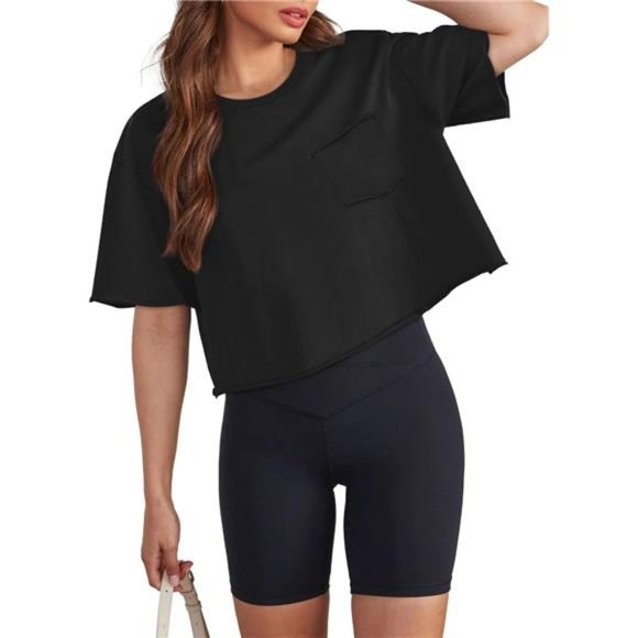 Tops | Crop Tops For Women Tops Boxy Baggy Basic Tee Shirts With Pocket ...